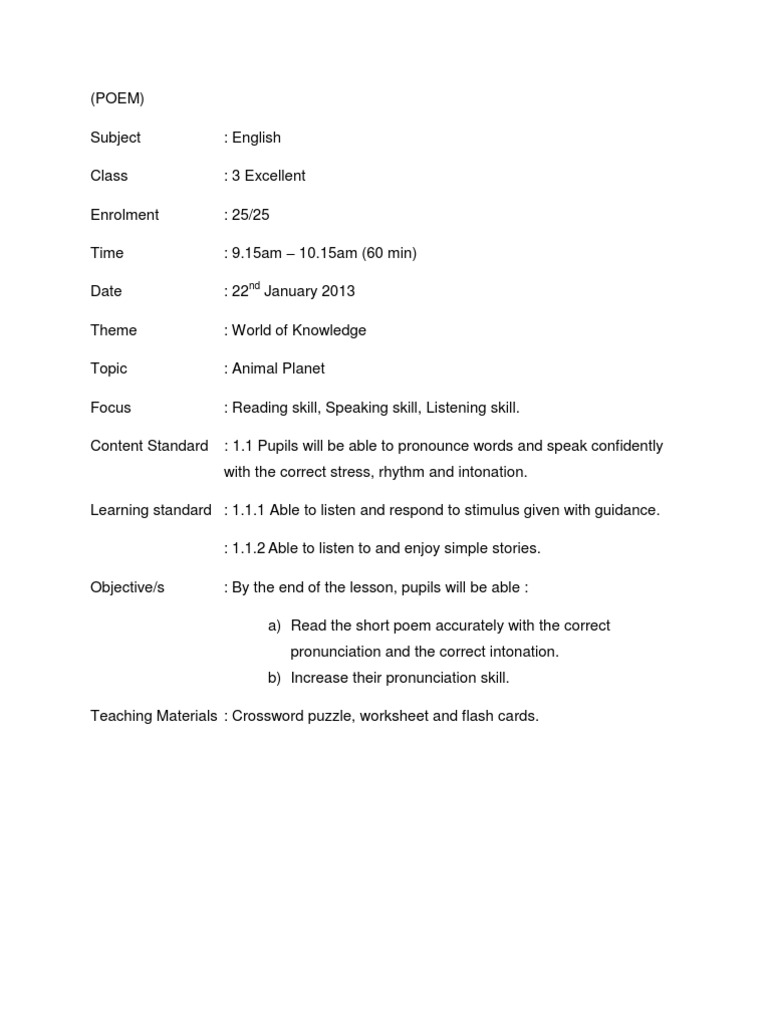 Format Lesson Plan KSSR | Download Free PDF | Lesson Plan | Teachers