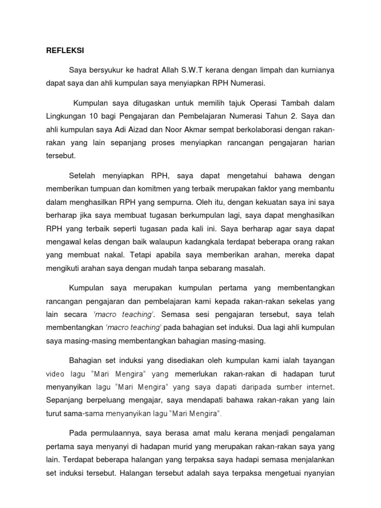 Refleksi Individu RPH Numerasi | PDF
