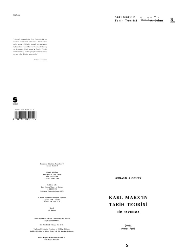 Gerald A. Cohen - Karl Marxın Tarih Teorisi - Toplumsal Dönüşüm Yay | PDF
