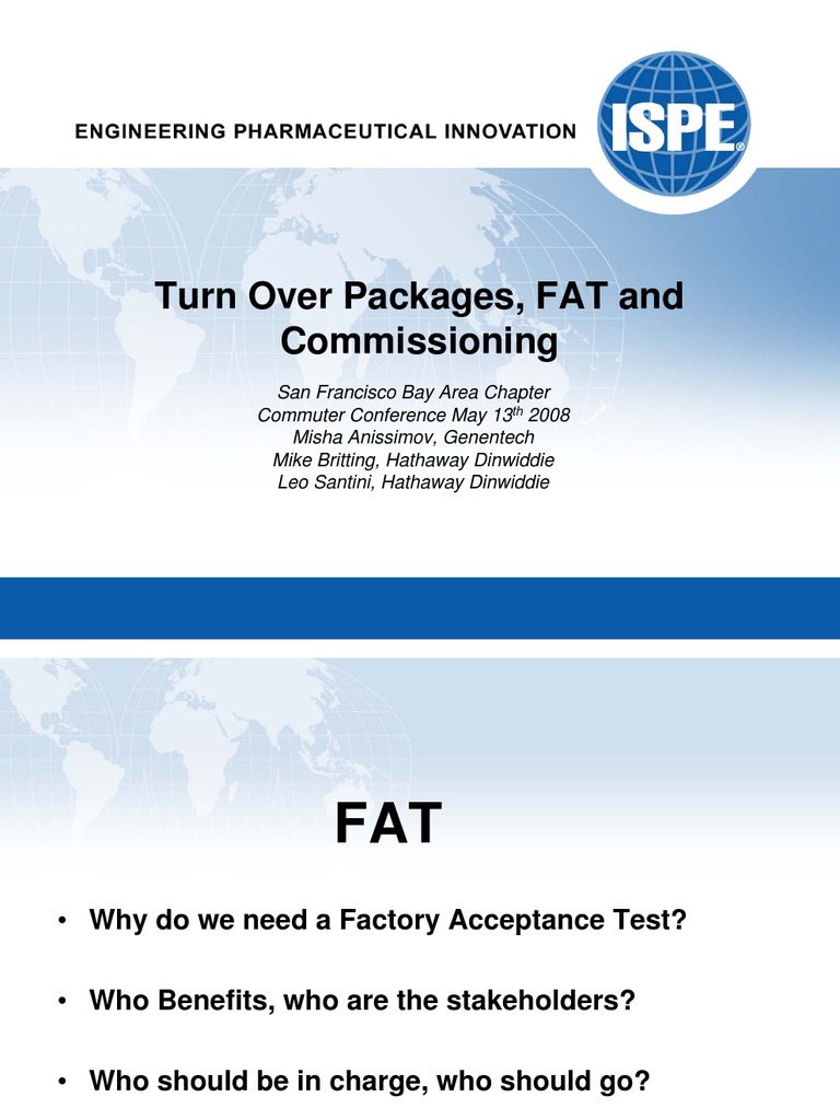 ISPE - SFCH - TurnOver Packages - FAT - Commissioning | Building ...