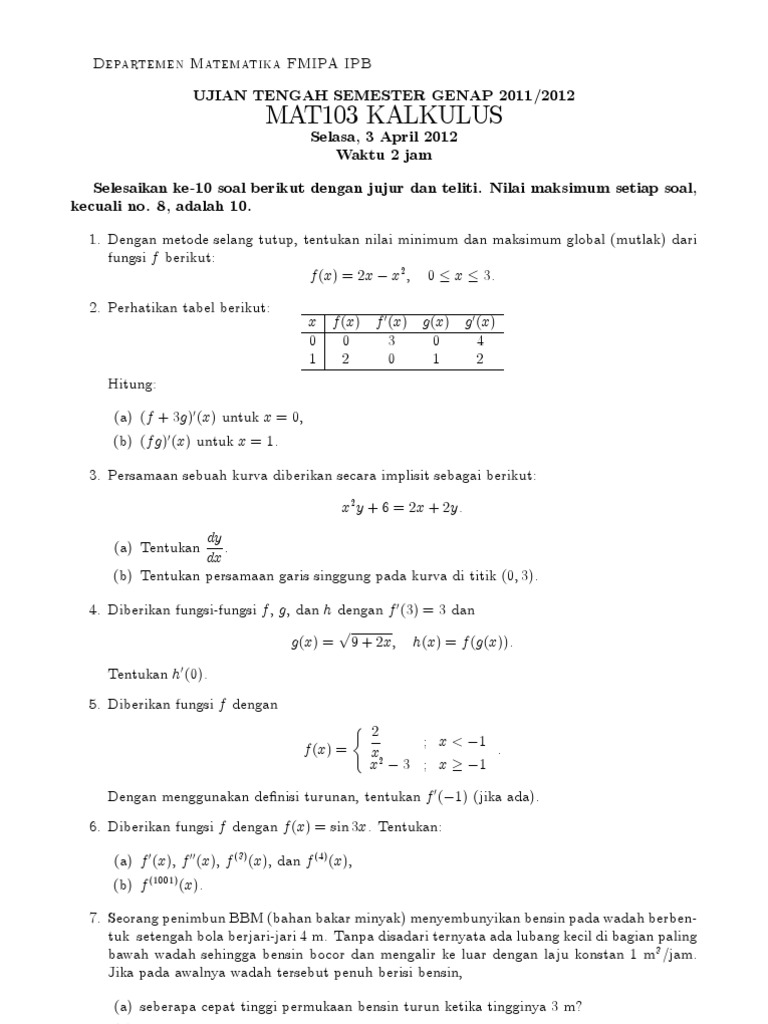 Contoh Soal Kalkulus | PDF