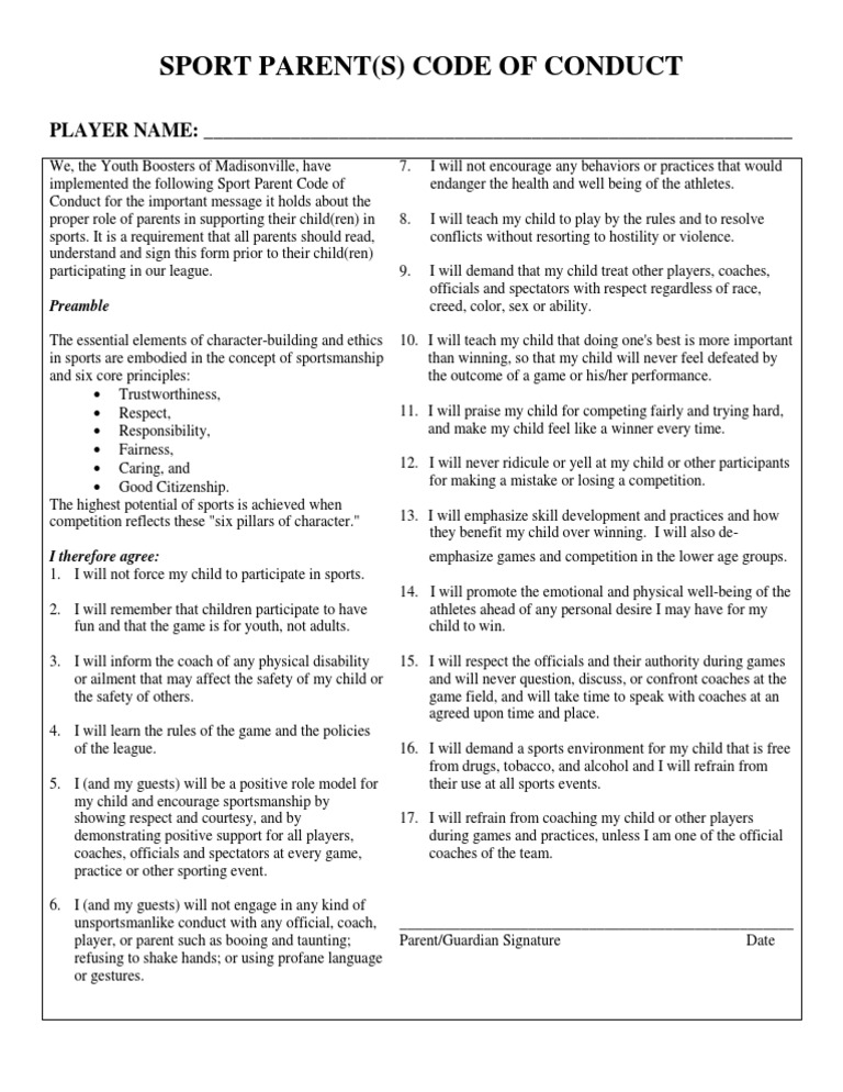 MYB Parent Code of Conduct | PDF | Sports | Psychological Concepts