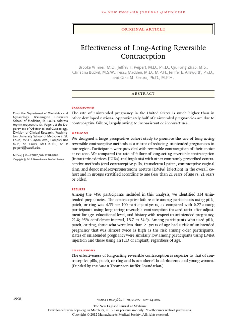 Effectiveness of Long-Acting Reversible Contraception: Original Article ...