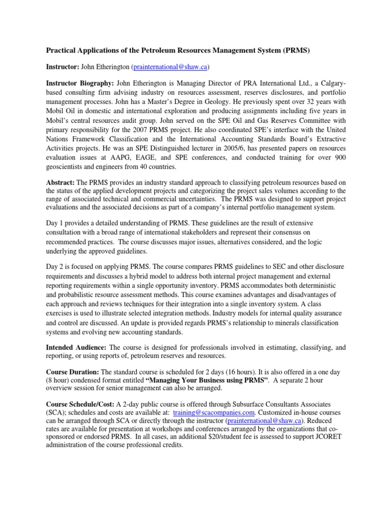 Practical Applications of The Petroleum Resources Management System ...
