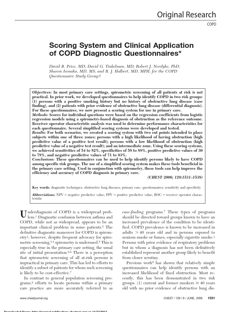 Scoring System Copd | PDF | Chronic Obstructive Pulmonary Disease ...