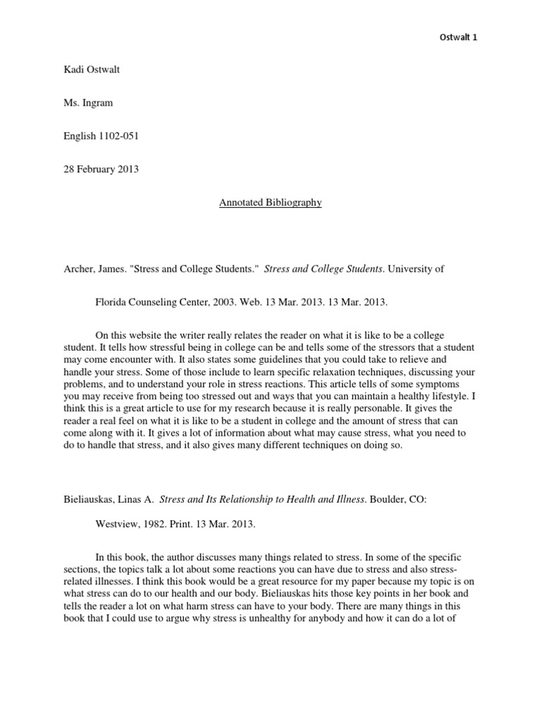 Annotated Bibliography | Stress (Biology) | Medical