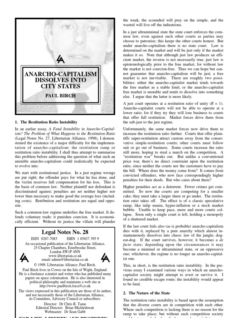 Anarcho-Capitalism Dissolves Into City States | PDF | Sovereign State ...