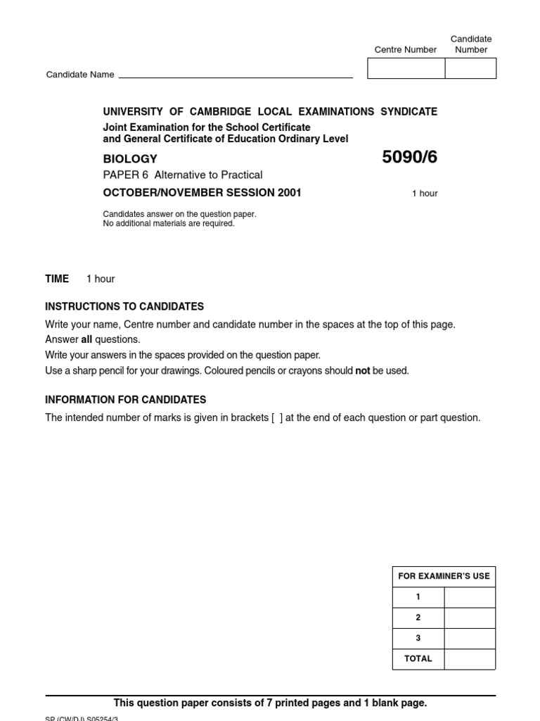 5090 Biology Paper 6 Atp | PDF | Plants | Leaf
