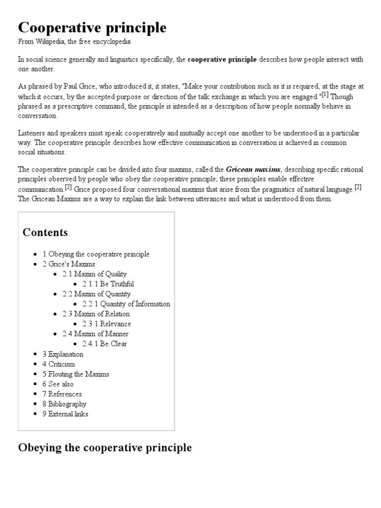 Cooperative Principle - Wikipedia, The Free Encyclopedia | PDF | Truth ...