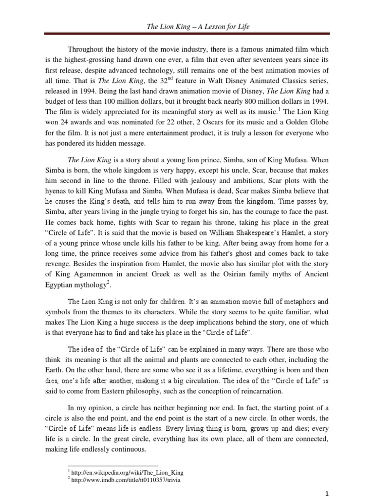 The Lion King Analysis | PDF