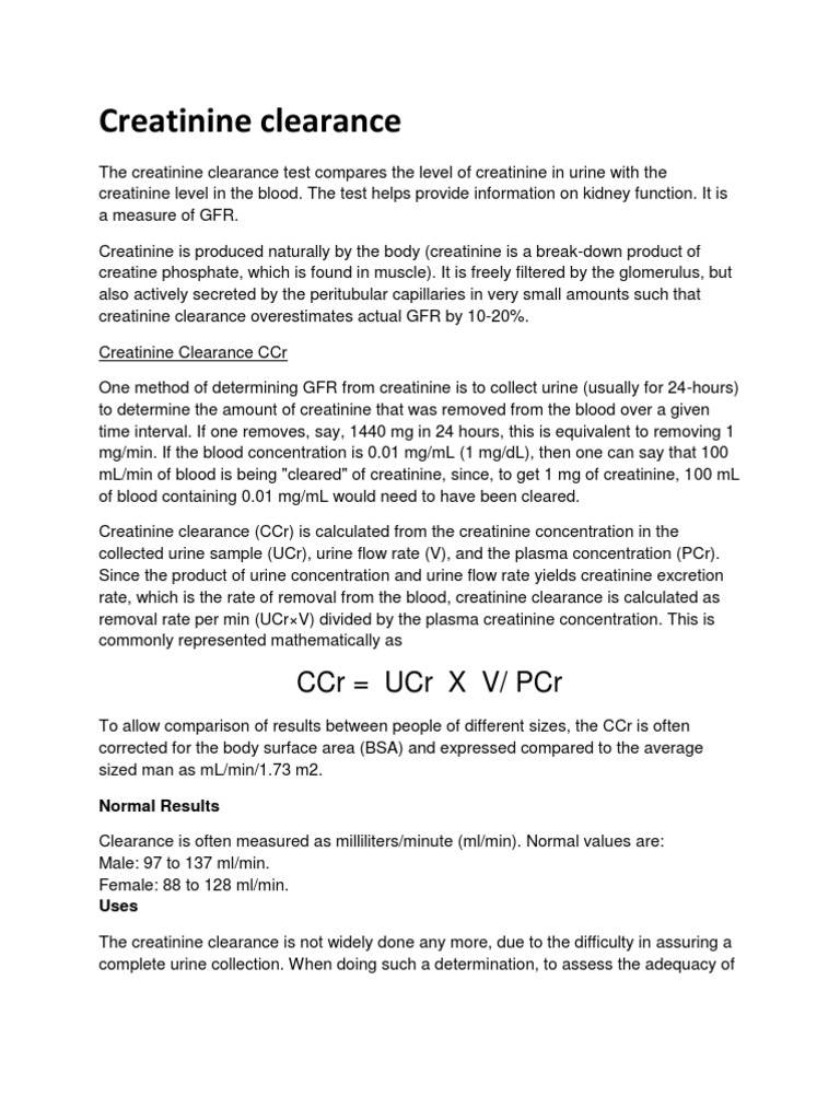 Creatinine Clearance | Renal Function | Creatinine