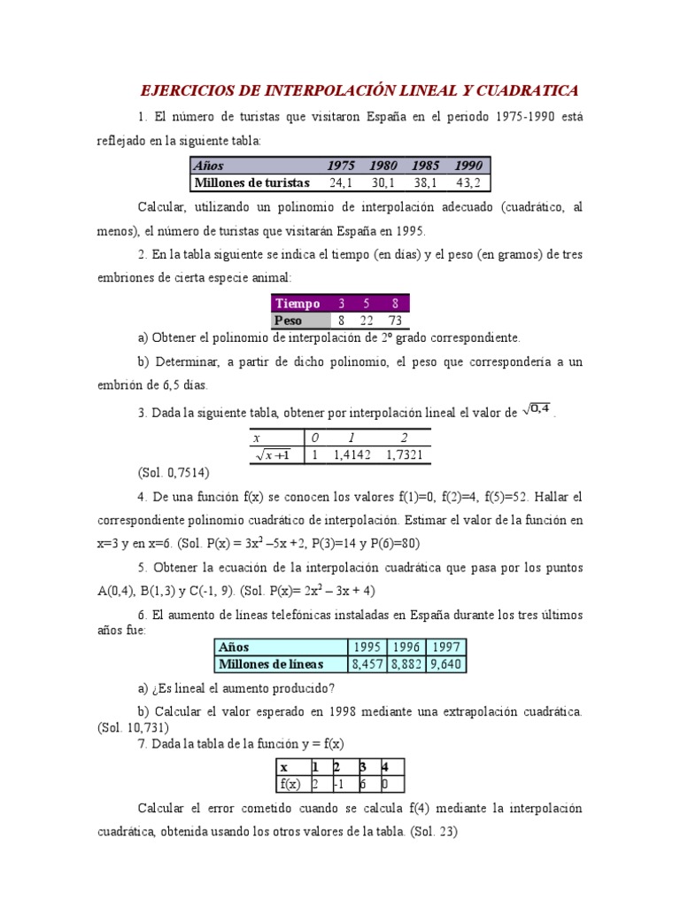 Ejercicios de Interpolación Lineal y Cuadratica | PDF | Relaciones ...