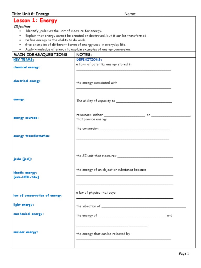 Unit 6 Guided Notes | PDF | Potential Energy | Heat Transfer