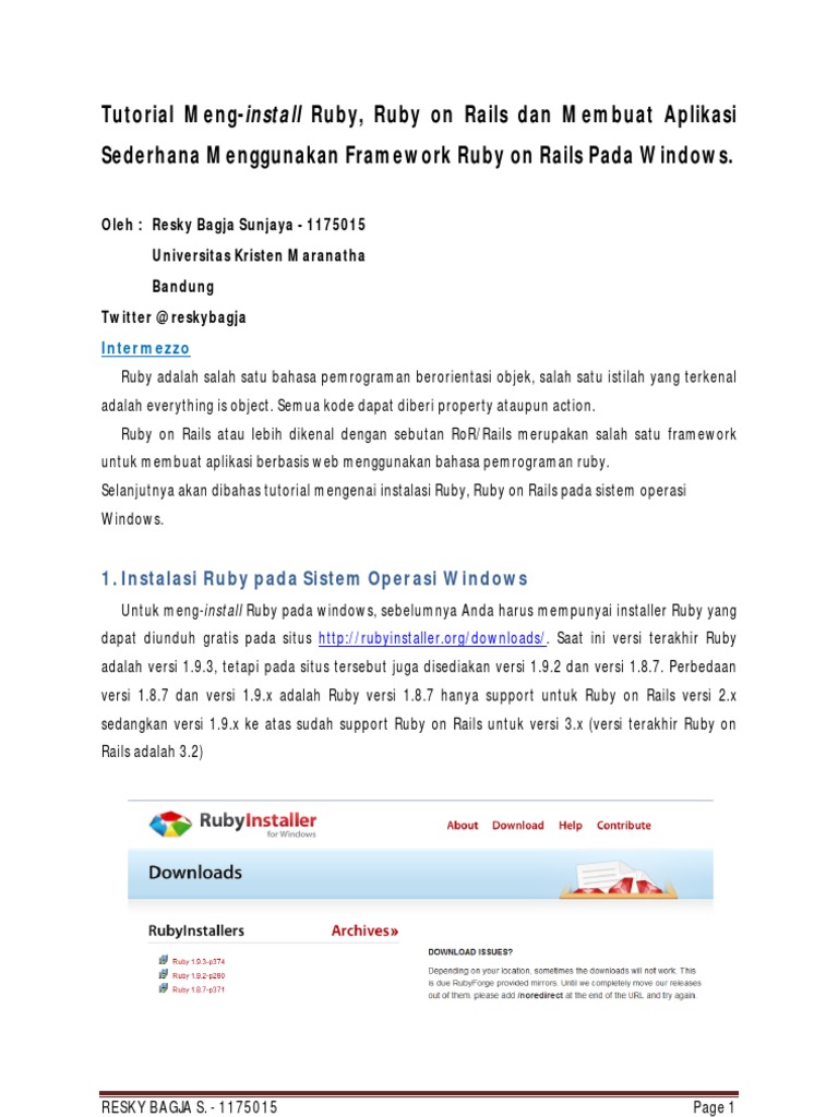 Tutorial Instalasi Ruby Dan Ruby On Rails Pada Windows | PDF