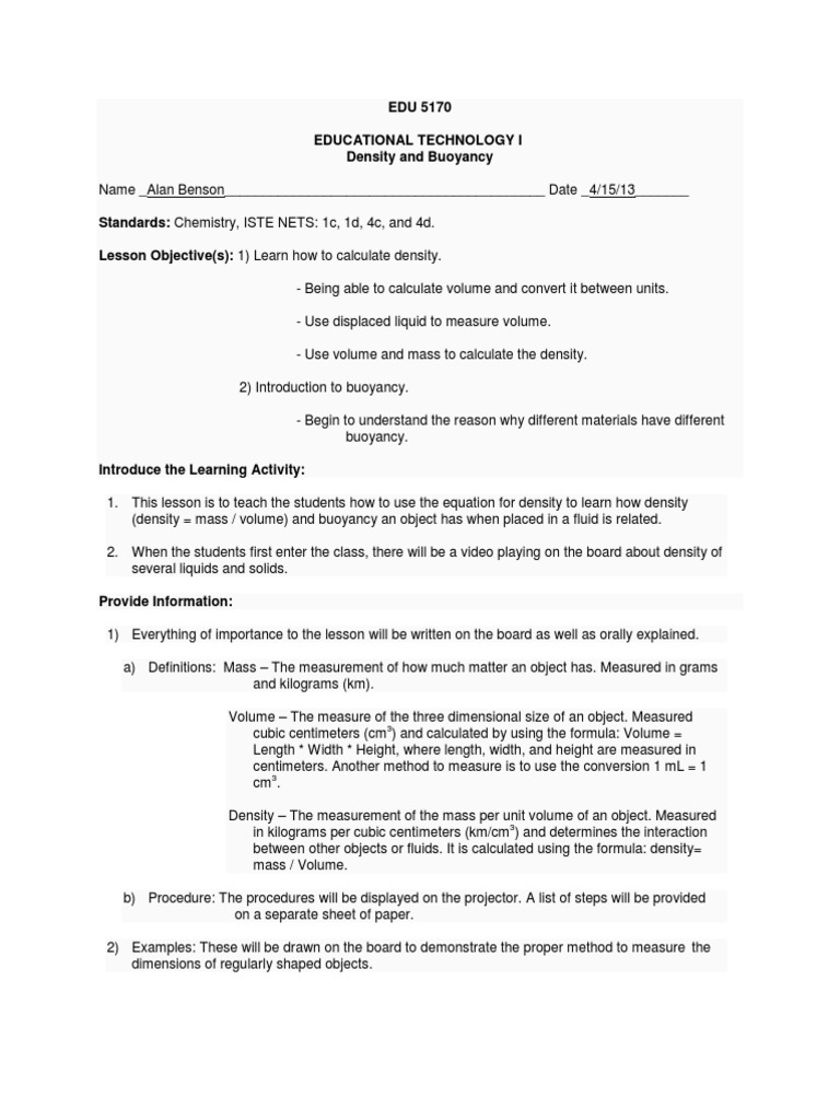 EDU 5170 Educational Technology I Density and Buoyancy | Download Free ...