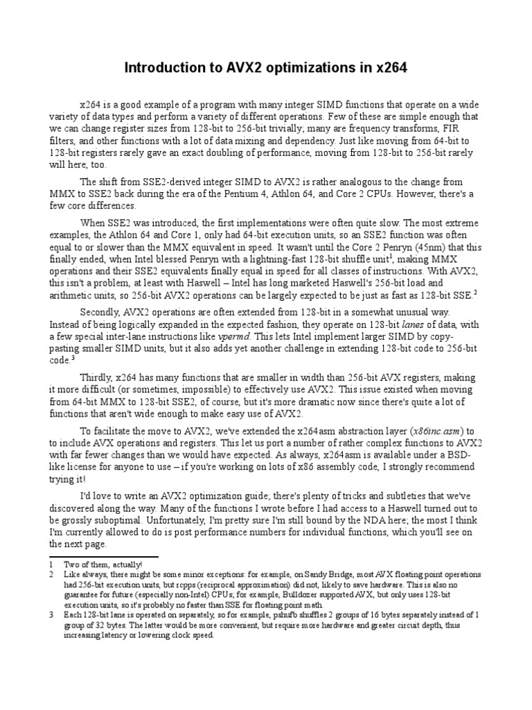 Introduction To AVX2 Optimizations in x264 | PDF | X86 Architecture ...