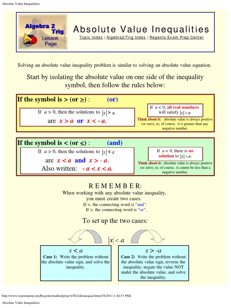 Absolute Value Inequalities | PDF | Inequality (Mathematics) | Analysis