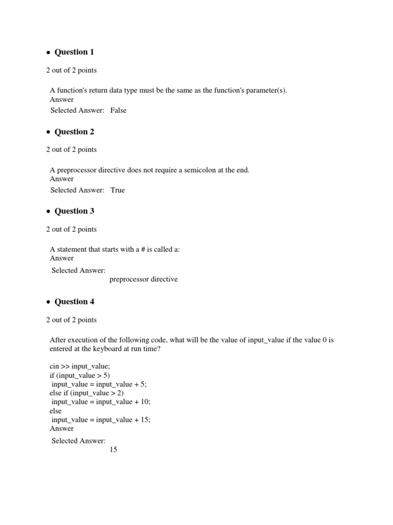 C++ Quiz 1 | PDF | C++ | Subroutine