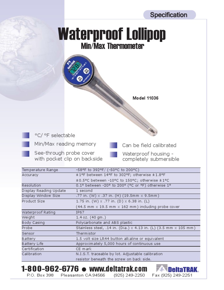 Waterproof Lollipop Thermometer Specs | PDF | Technology & Engineering