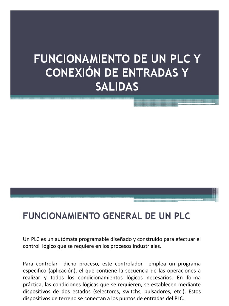 Funcionamiento PLC y Conexión Entradas Salidas | PDF | Controlador ...