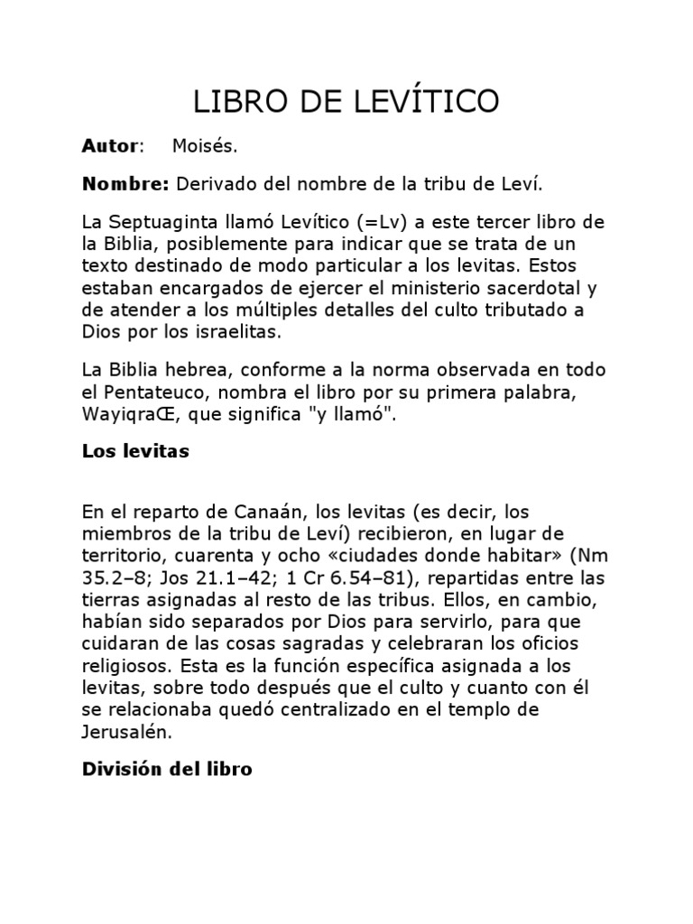 LIBRO DE LEVÍTICO.docx | Libro de levítico | Sacerdote