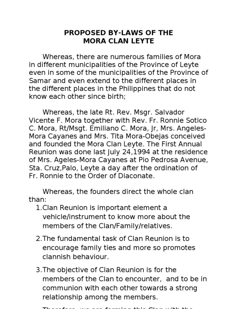 By-Laws of the Mora Clan Leyte: Establishing Governance and Membership ...