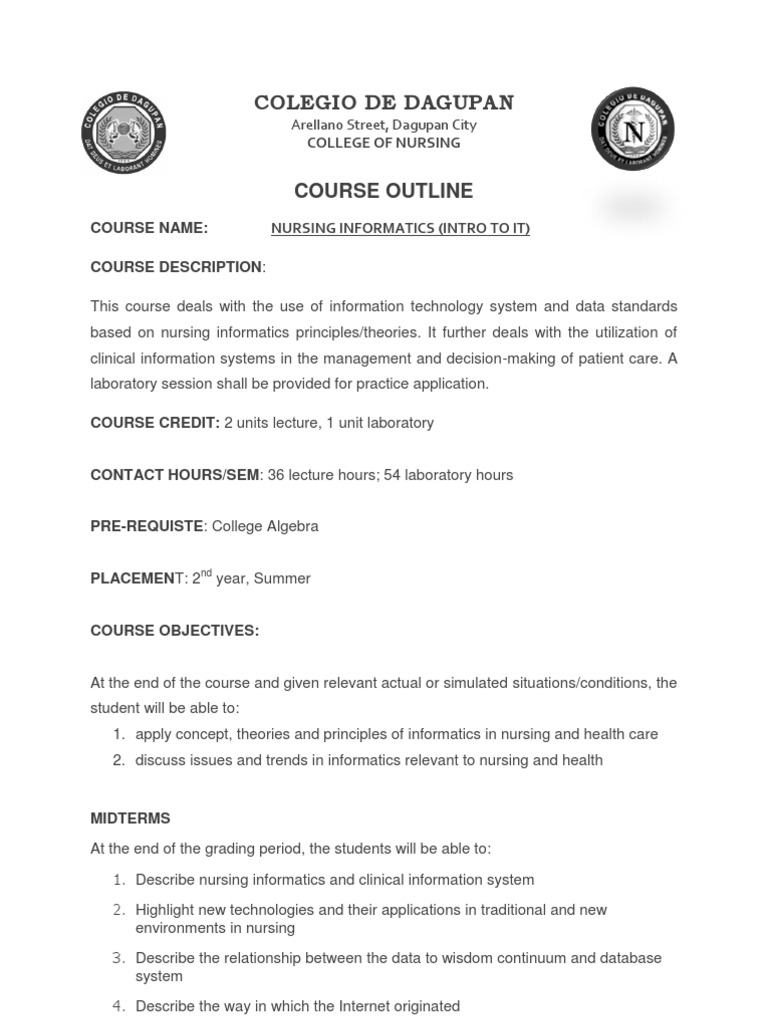 Nursing Informatics Course Outline | PDF | Health Informatics | Nursing