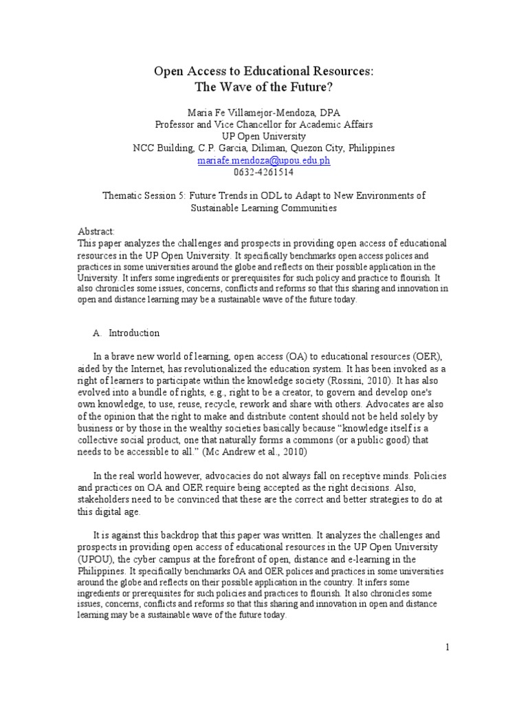 Open Access To Educational Resources: The Wave of The Future? | PDF ...