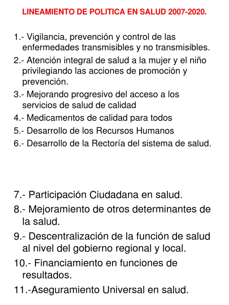 Lineamiento de Politica en Salud 2007-2020 | PDF | Bienestar | Medicina