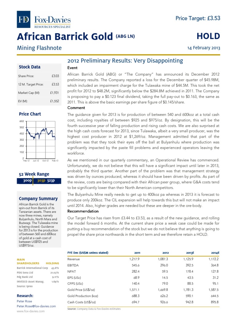 African Barrick Flashnote 14 February 2013 | PDF | Financial Analyst ...