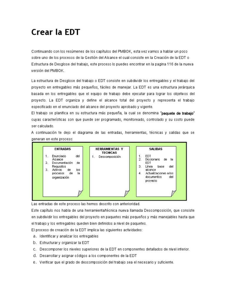 Crear La EDT | PDF | Proceso de desarrollo de software | Ingeniería ...