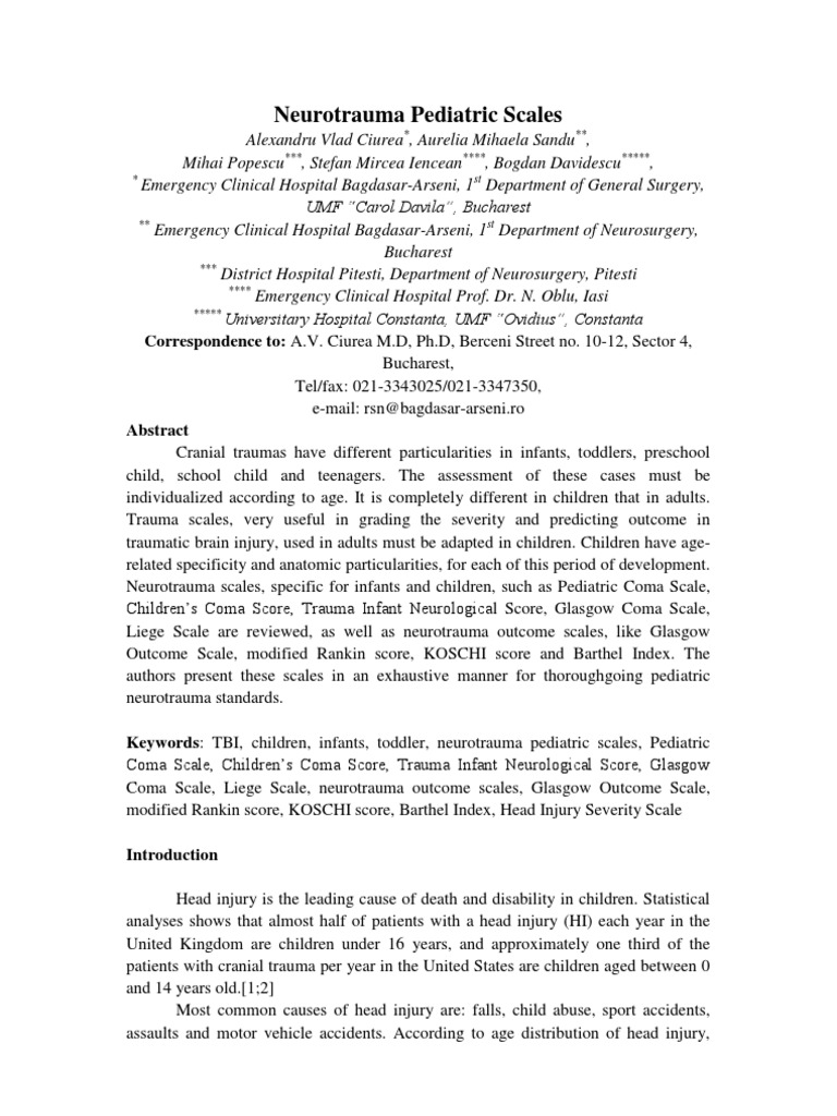 Pediatric Neurotrauma Assessment Scales | PDF | Traumatic Brain Injury ...