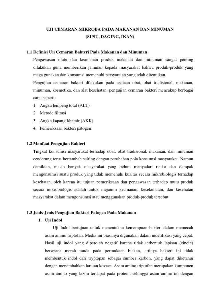 Uji Cemaran Mikroba Pada Makanan Dan Minuman | PDF