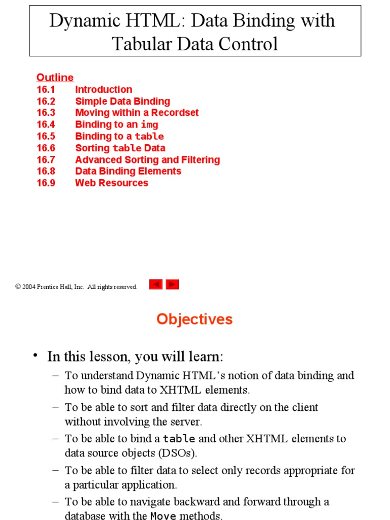 Data Binding With Tabular Data Control Html Element Xhtml 
