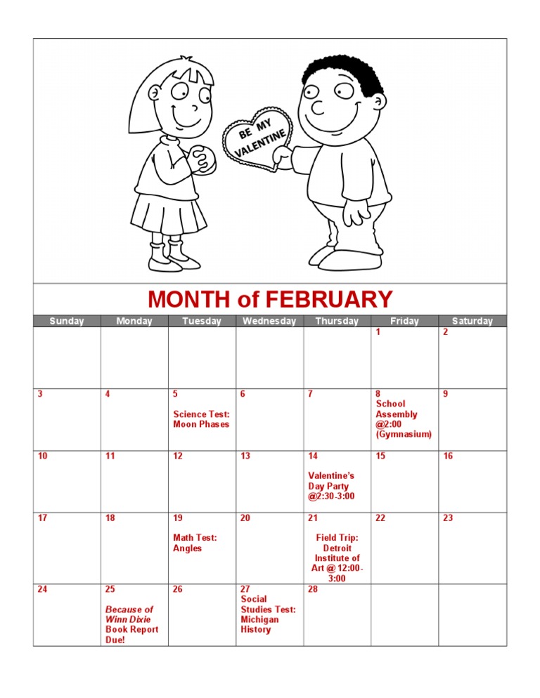 School Events & Tests Calendar | PDF