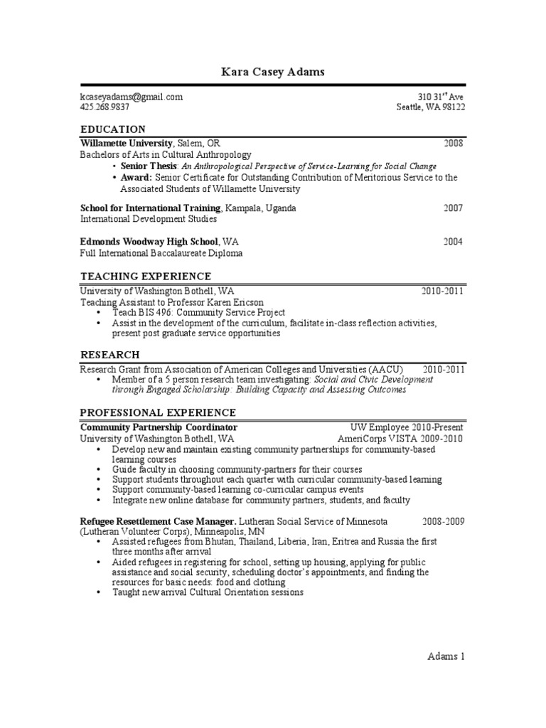 Sda Admissions Resume Kara Casey Adams | PDF | Service Learning ...