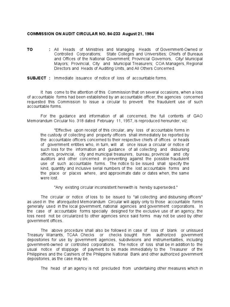 COA Rules On Lost Acountable Forms | PDF | Audit | Cheque
