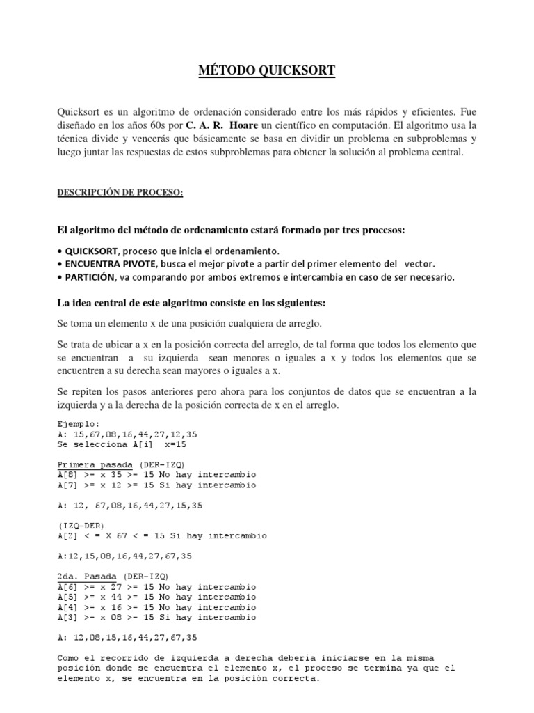 Método Quicksort | PDF | Algoritmos | Ingeniería de software