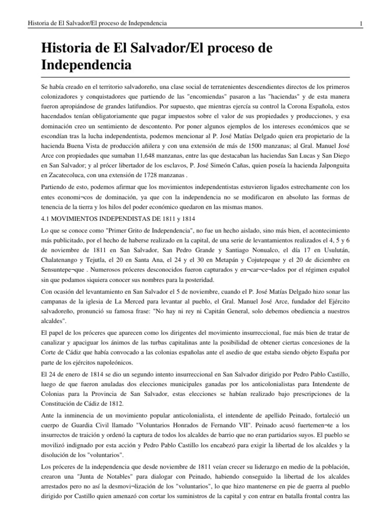 Historia de El Salvador_El proceso de Independencia.pdf | El Salvador ...
