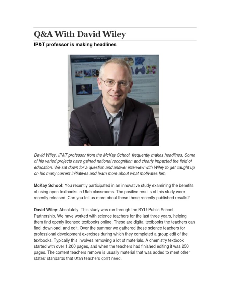 Q&A With David Wiley: IP&T Professor Is Making Headlines | PDF ...