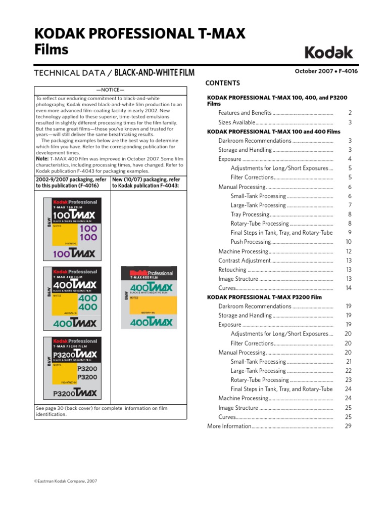 Kodak Tmax Data Sheet | Film Speed | Exposure (Photography)