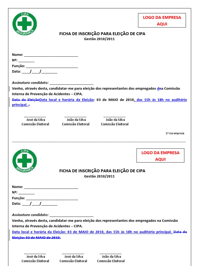 Formulário de inscrição da CIPA