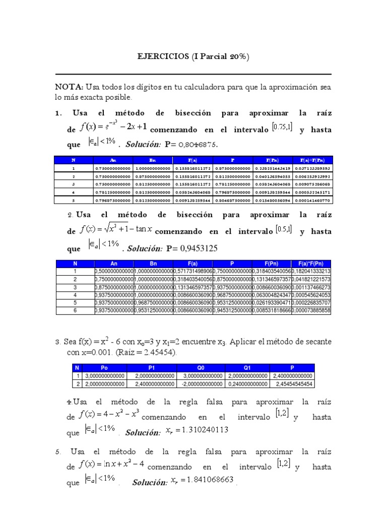 Ejercicios Biseccion Secante Newton Raphson | PDF | Ecuaciones | Áreas ...