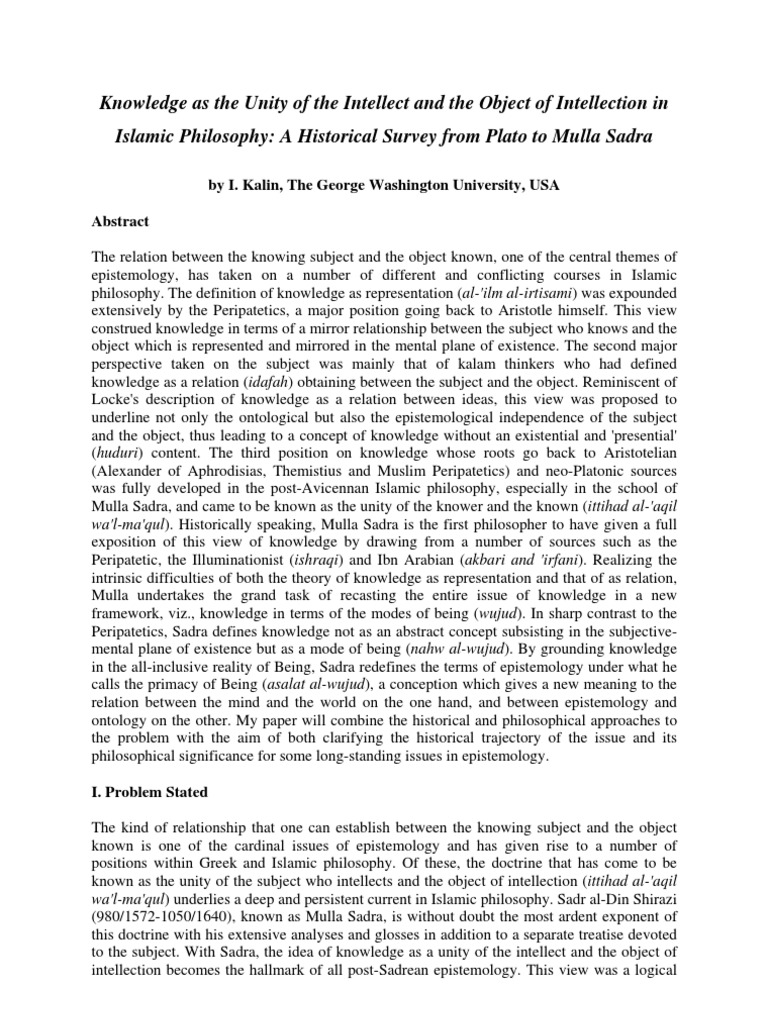 Knowledge As The Unity of The Intellect and The Object of Intellection ...