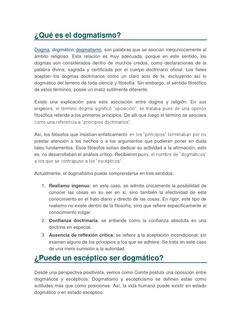 Definición y características del dogmatismo | PDF | Dogma | Realismo ...