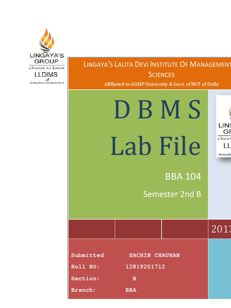 Dbms Lab File: L ' L D I O M & S | PDF | Databases | Information Science
