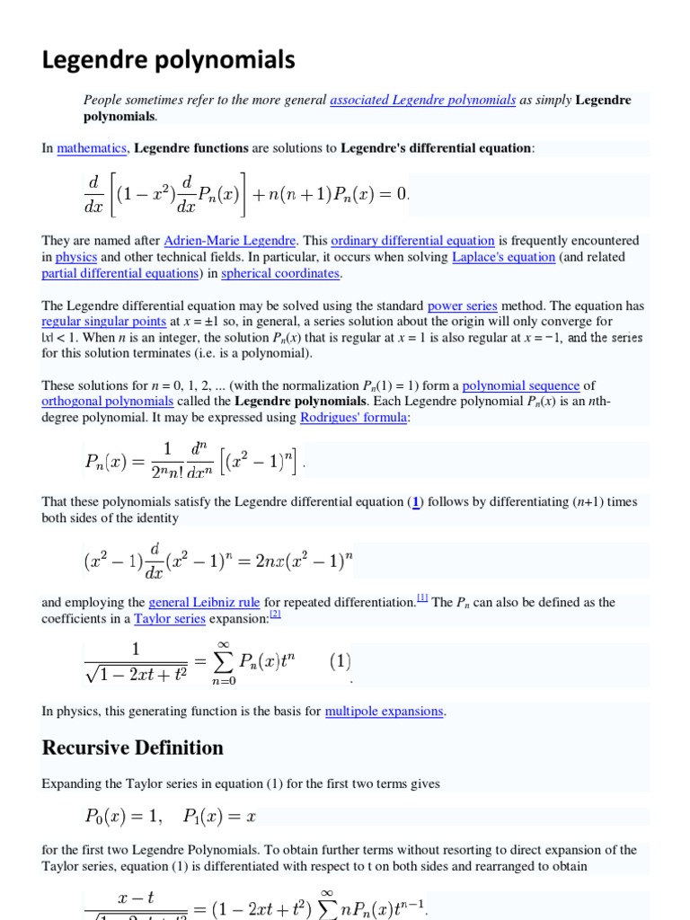 Legendre Polynomials PDF | Abstract Algebra | Differential Geometry