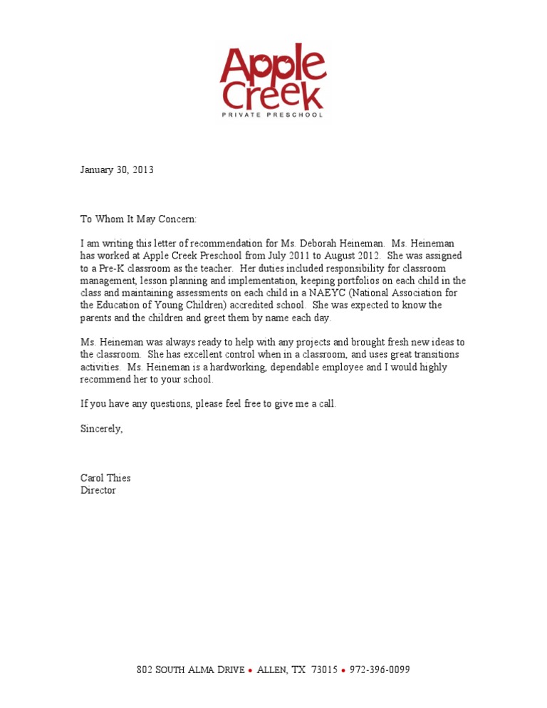 Reference Letter From Carol | PDF