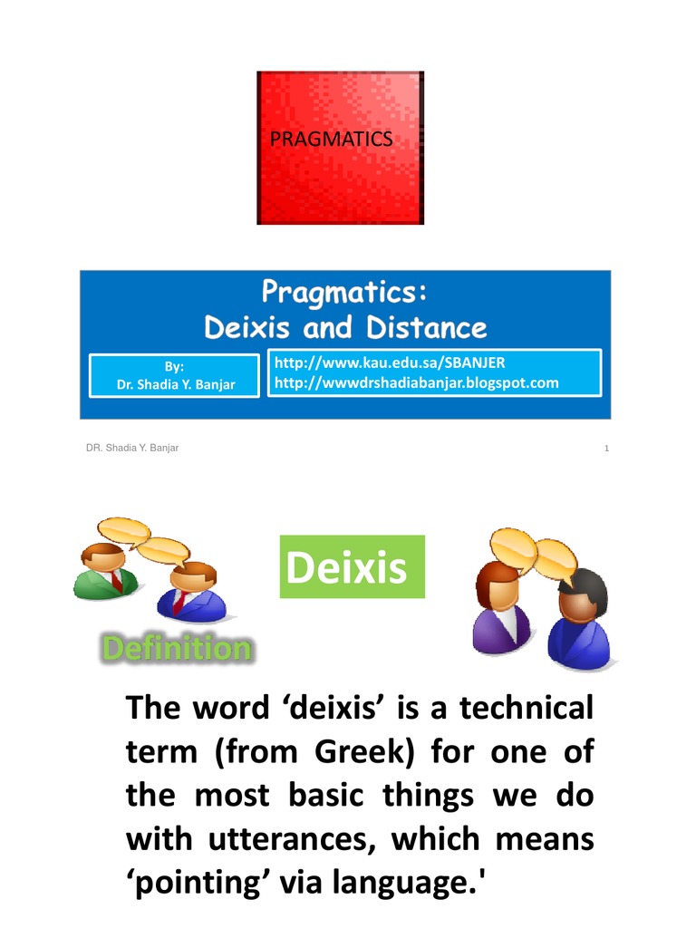 Pragmatics - Deixis and Distance by DR - Shadia | PDF | Syntactic ...