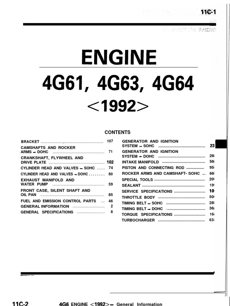 Maintenance Specifications for Mitsubishi 4G6 Engines | PDF | Belt ...